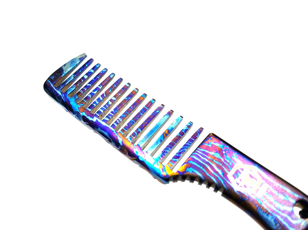 Timascus Mokuti Beard Comb Titanium Damascus Comb Gift for Boyfriend ...
