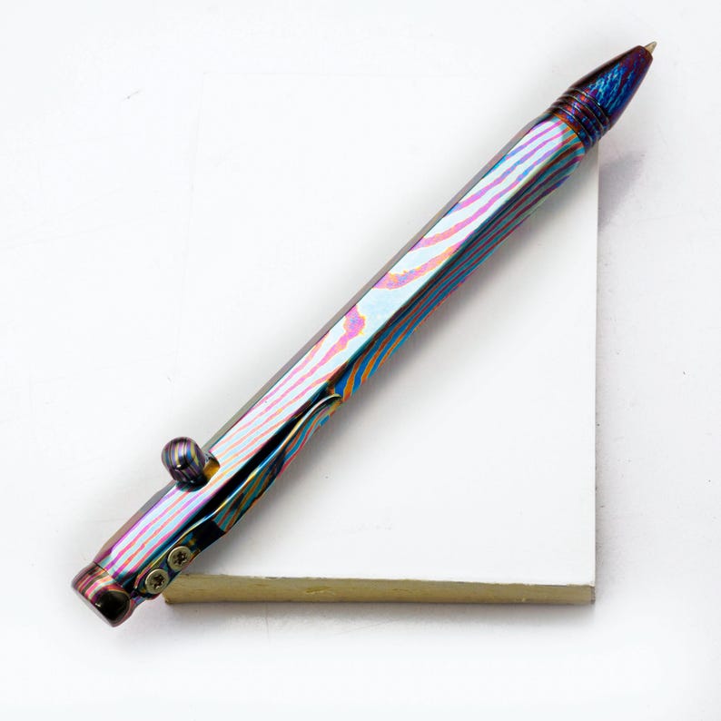 Timascus Bolt Action Pen – Handmade Exotic Titanium Damascus Luxury EDC ...