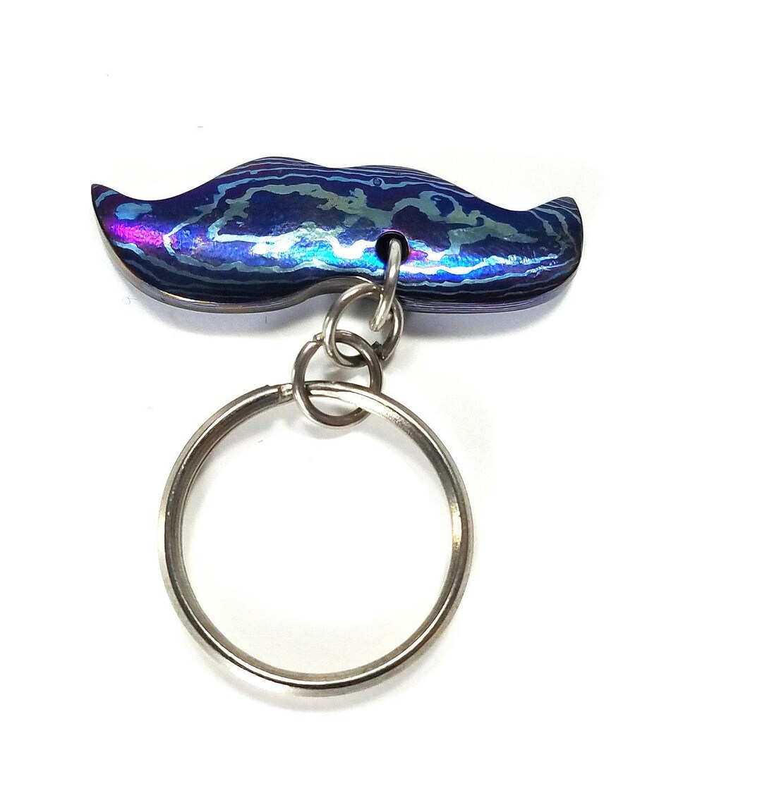 Titanium-damascus Pendant, Mustache Keychain, Titanium Jewelry EDC ...