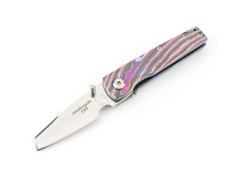 Rainbow Timascus Folding Knife | Handmade Titanium Niobium EDC Pocket ...
