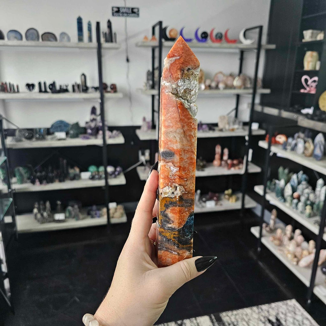 Sunstone Blue Apatite Tower, Crystal Statement Piece - Etsy