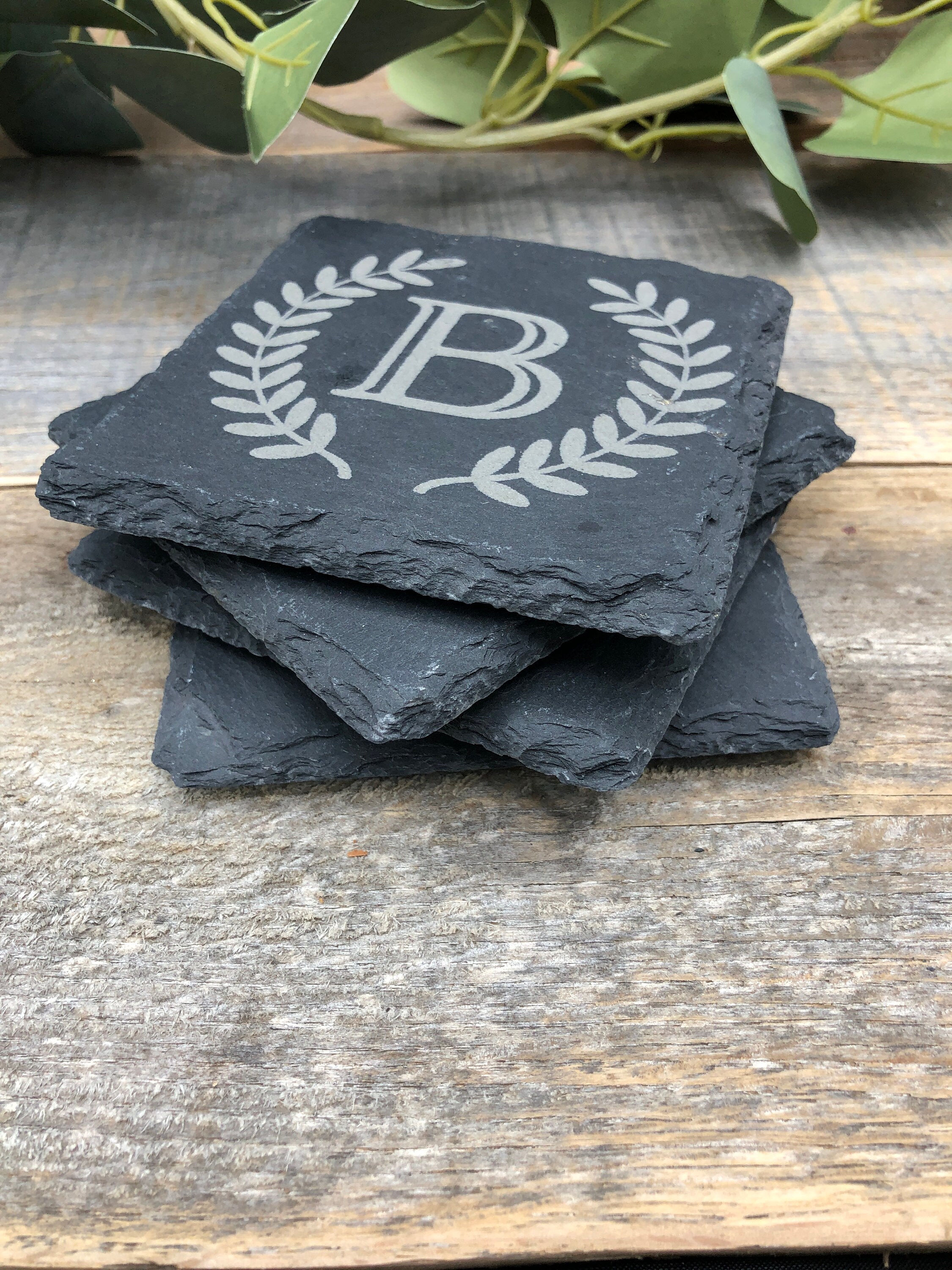 Set of 4 Custom Engraved Slate Monogram Coasters - Etsy