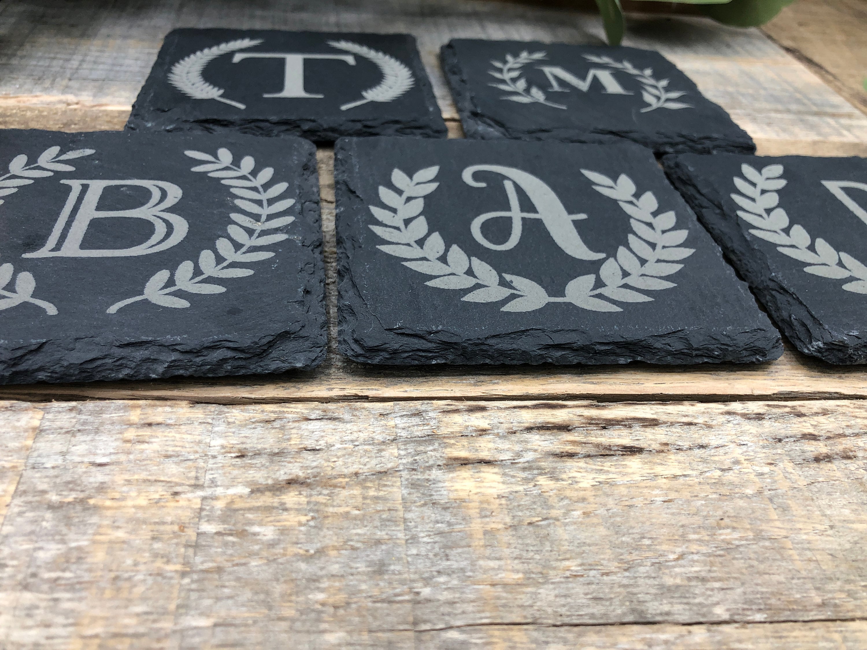 Set of 4 Custom Engraved Slate Monogram Coasters - Etsy