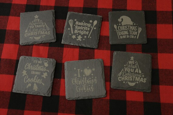 Set of 4 Christmas Slate Coasters Baking Themed | Etsy