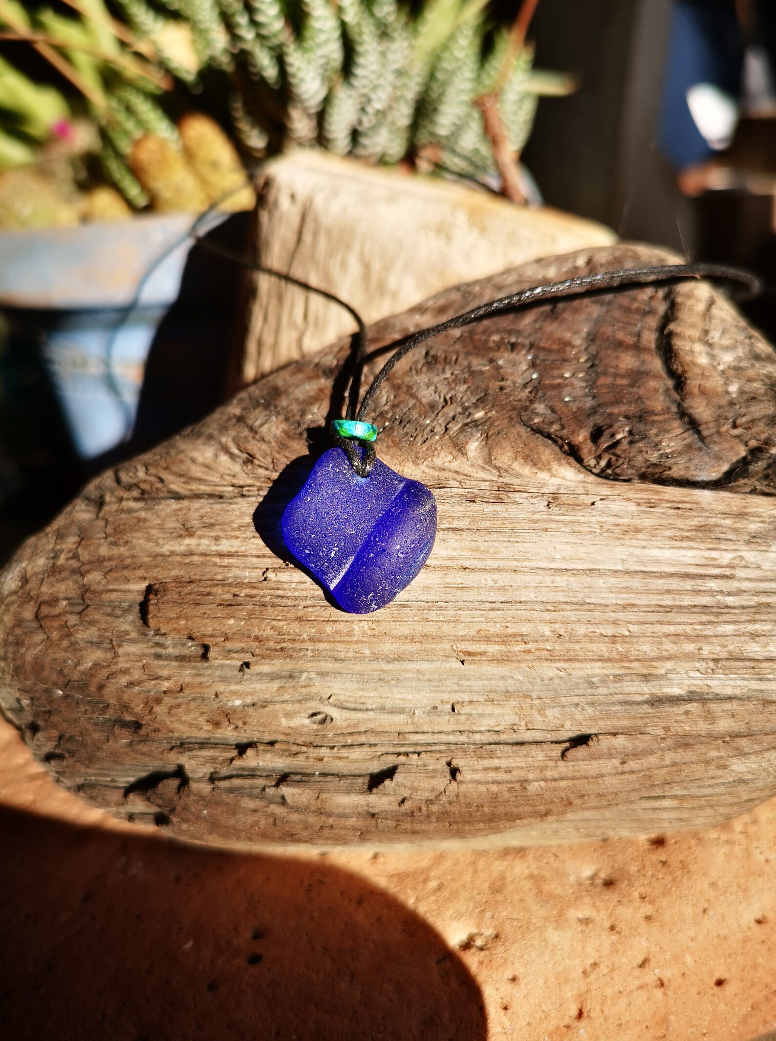 Blue Sea Glass Necklace on Waxed Cotton Cord, Real Sea Glass Jewelry ...