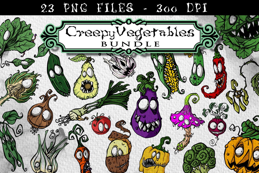 Creepy Vegetables BUNDLE Clipart, Halloween PNG, 23 Clipart Set ...