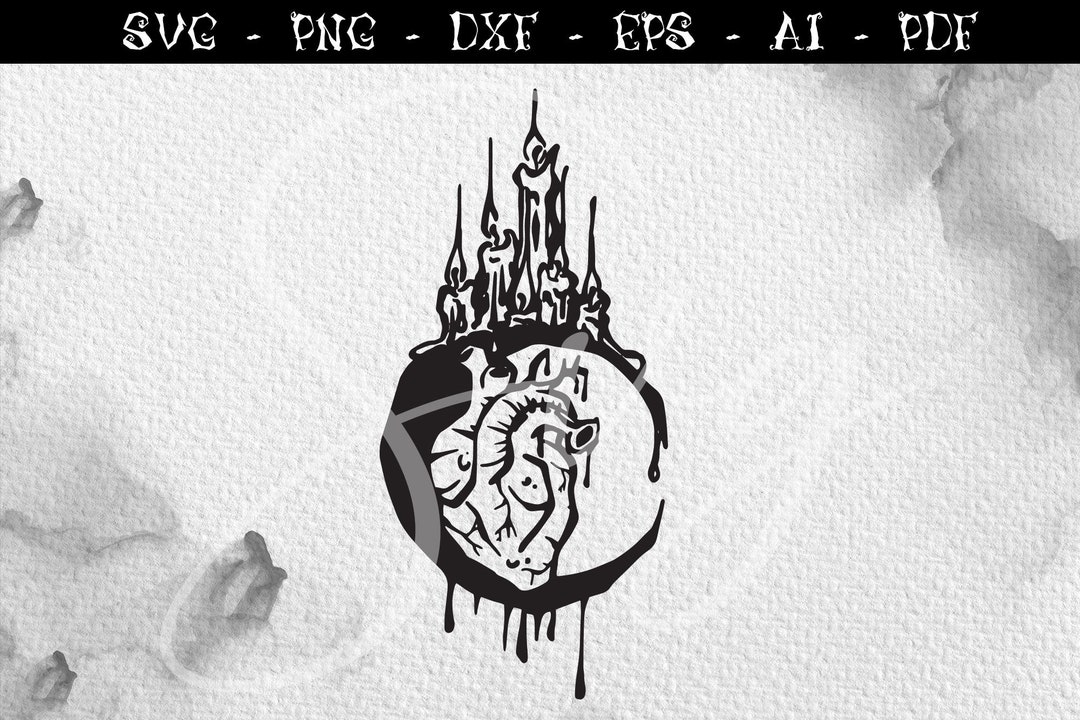 Candles Moon Heart Svg, Gothic Valentine's Day Svg, Goth SVG, Baroque ...