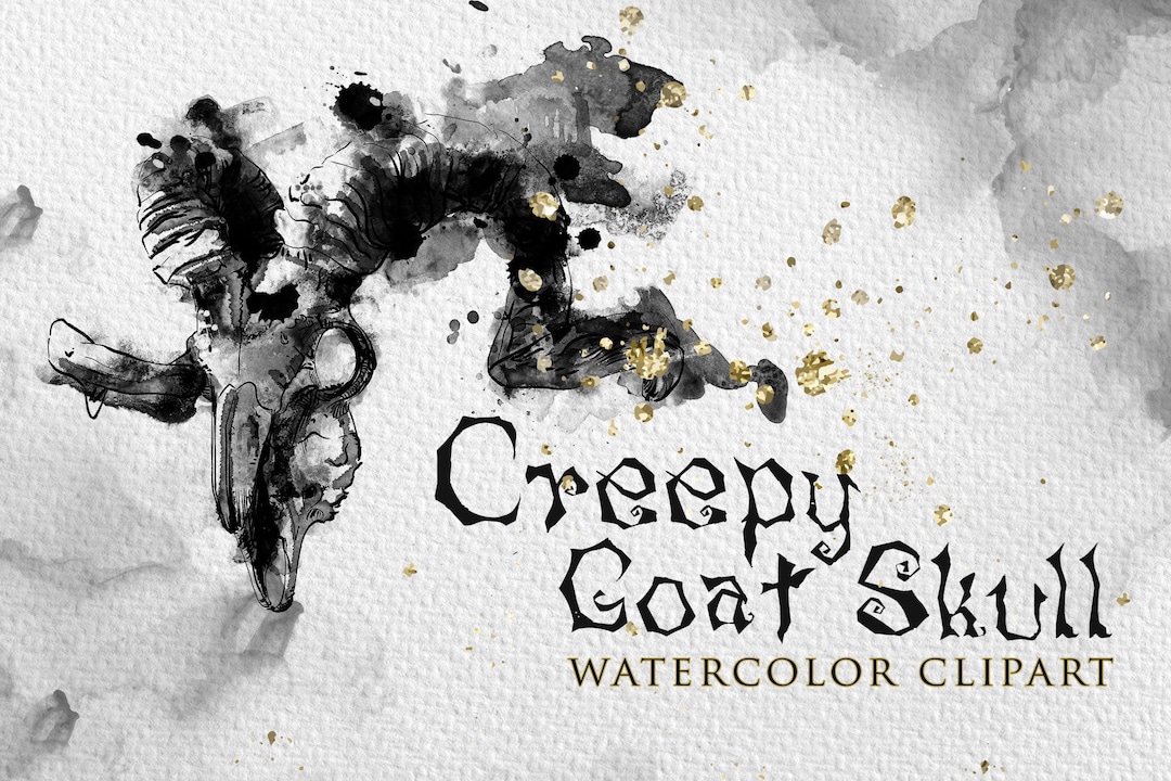 Creepy Goat Skull Clipart, Skulls Clipart, Watercolor Hand Drawing PNG ...
