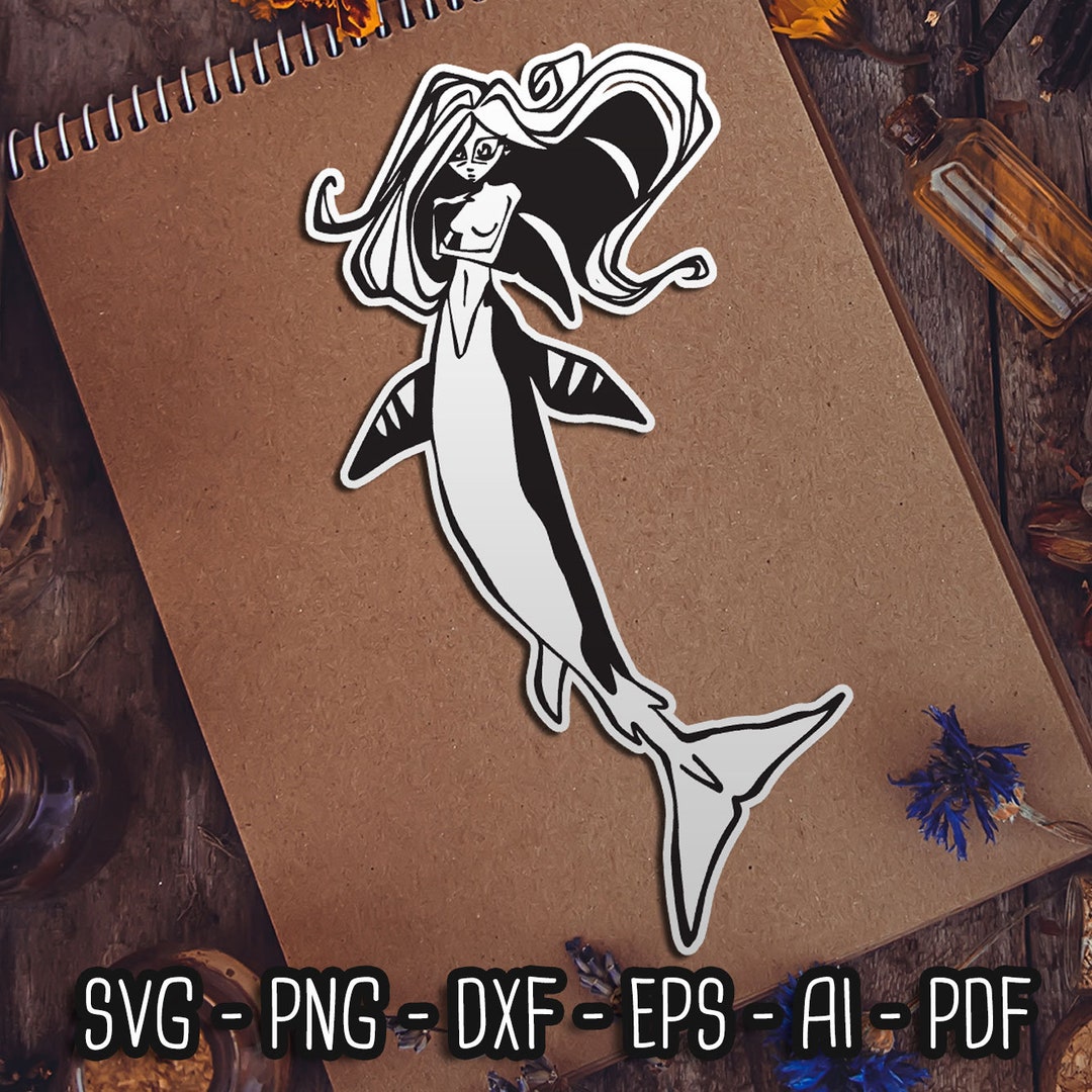 Shark Mermaid SVG: Gothic Siren Woman Digital Files - Etsy