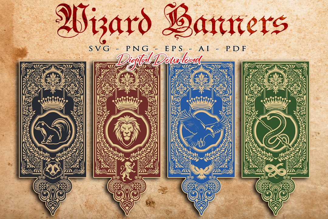 Wizard School Banners: Emblem Logo PNG SVG Cut Files (digital Download ...