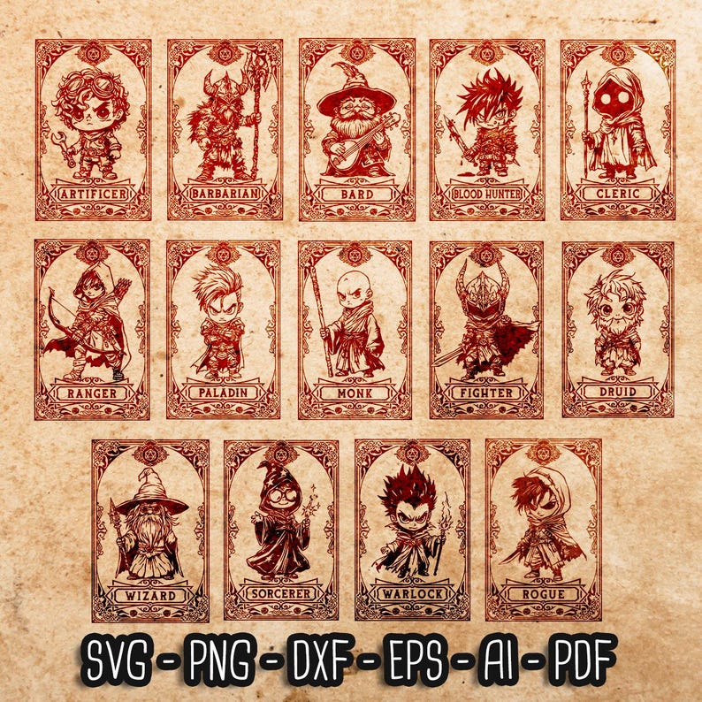 RPG Tarot Cards: Chibi Characters SVG Bundle (digital Download) - Etsy