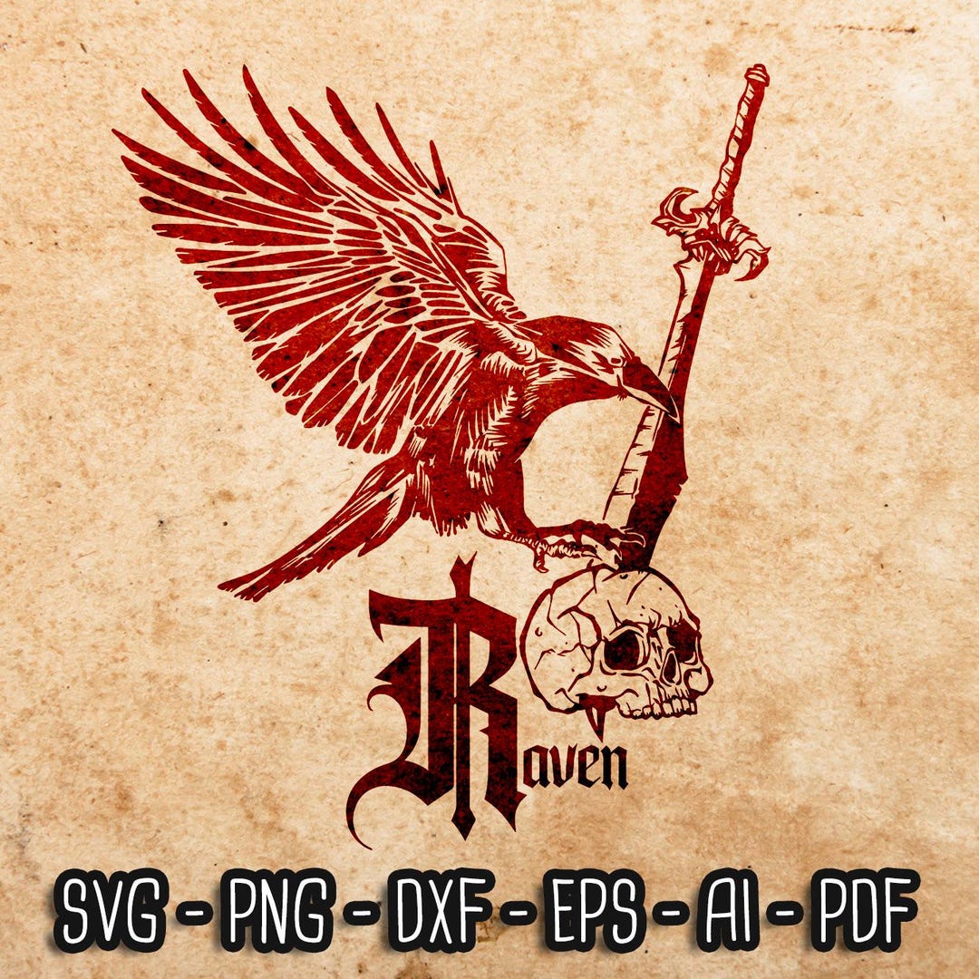 Raven and Sword Emblem SVG, Crow Svg, Raven and Skull, Sword Svg, Game ...