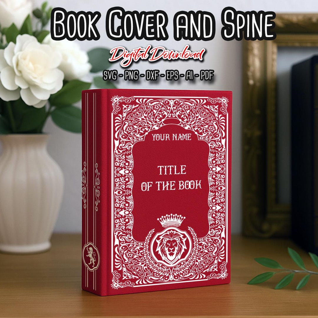 Medieval Lion Book Cover and Spine SVG, Bookbinding Cover Design File ...