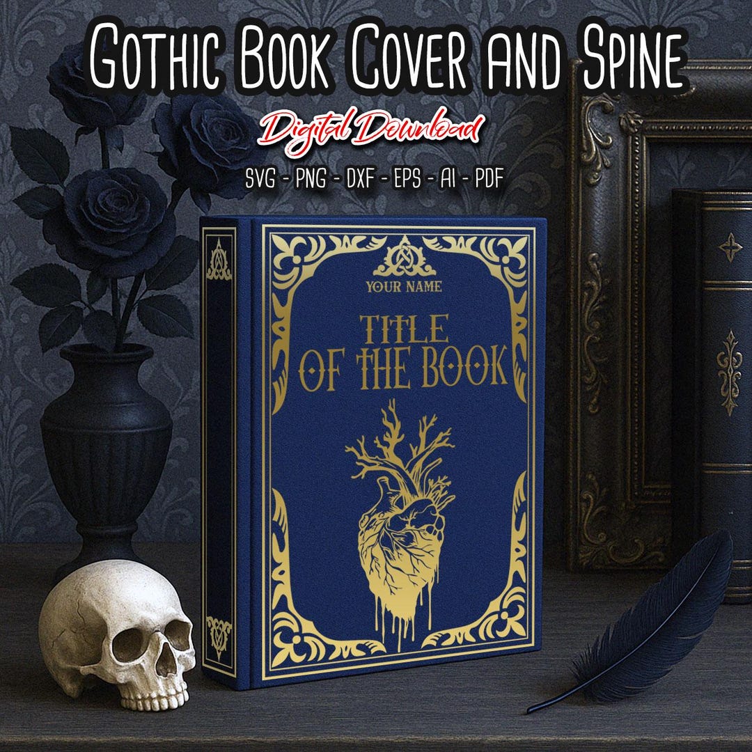 Gothic Book Cover and Spine SVG, Heart Tree of Life, Bookbinding Cover ...