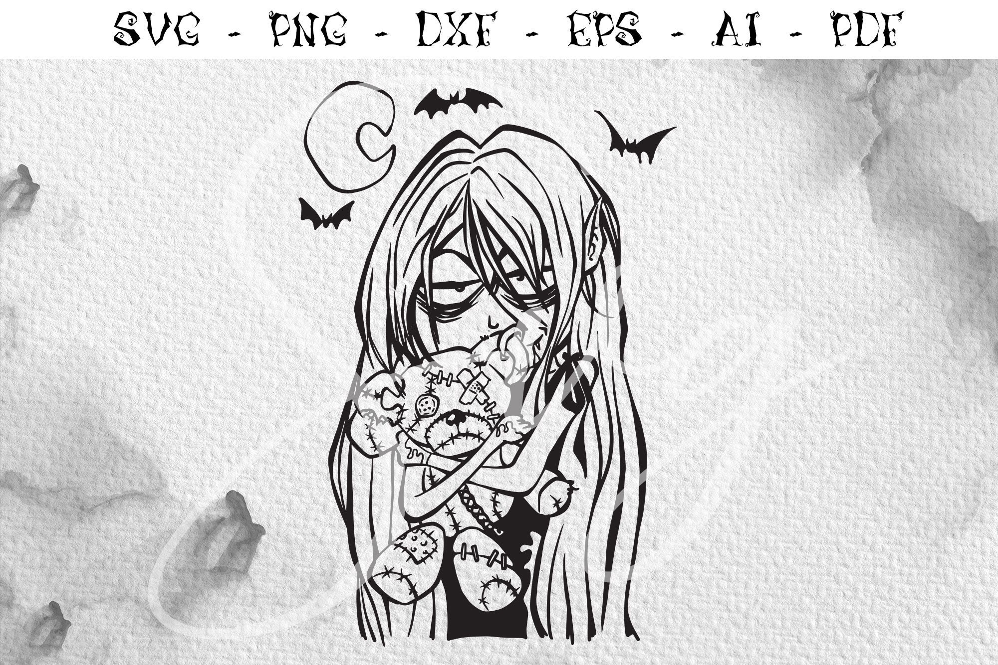 Gothic Svg Vampire Girl SVG Creepy Girl Svg Spooky Bats | Etsy