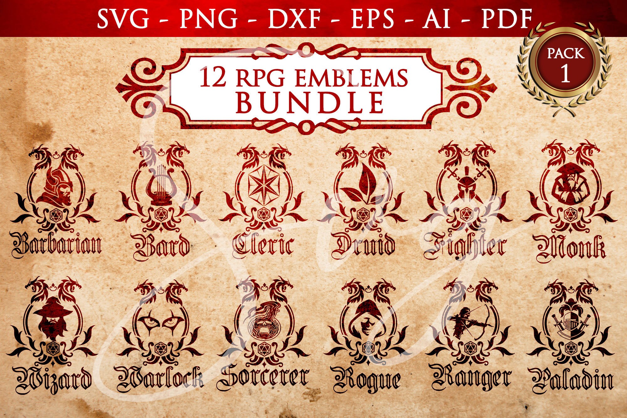 Cricut and Silhouette Cut Files rpg games RPG svg RPG Class Emblem ...