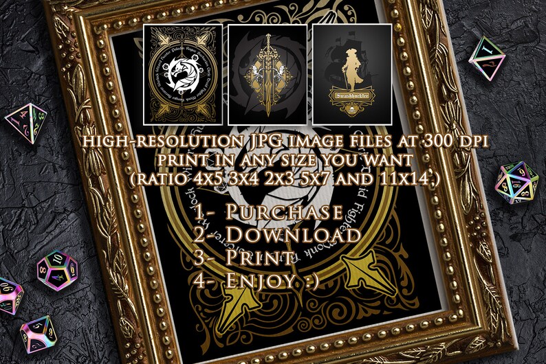 Set of 3 RPG Posters Black & Gold Gamer Art Wall Art Print - Etsy