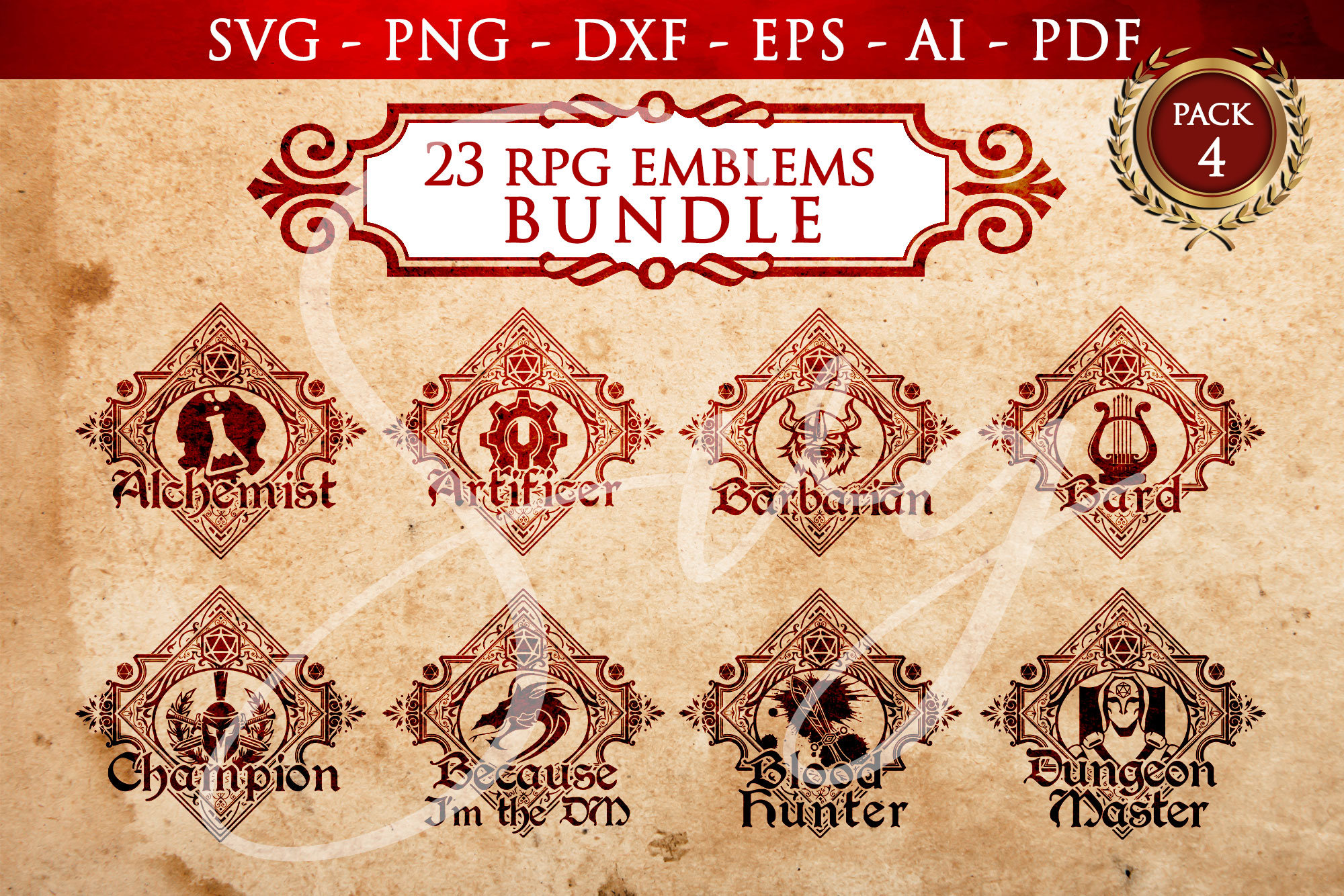 RPG Class Emblems Bundle PACK 4 D20 Rpg Games Svg | Etsy