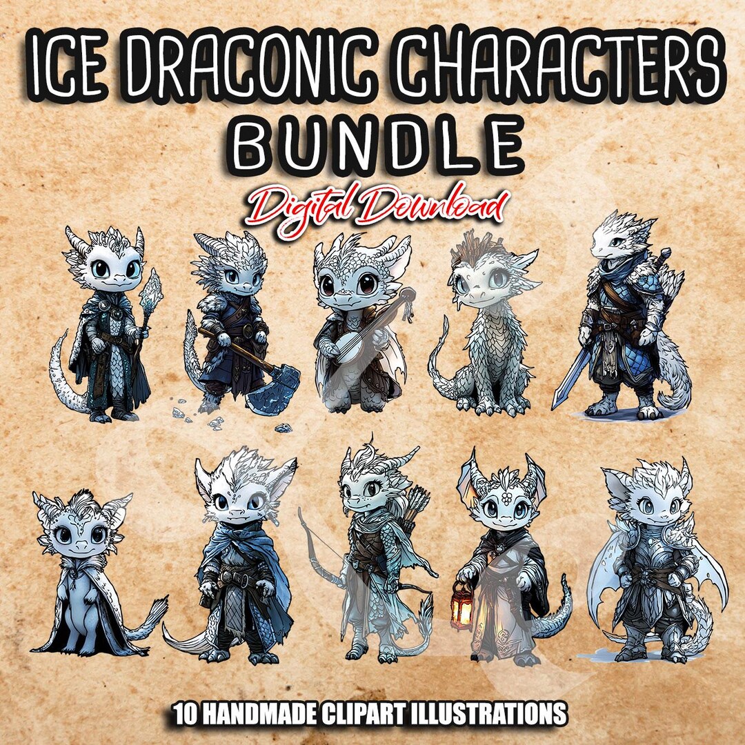 Ice Draconic Characters BUBDLE Clipart, Fantasy Png, Rpg Games, TTRPG ...