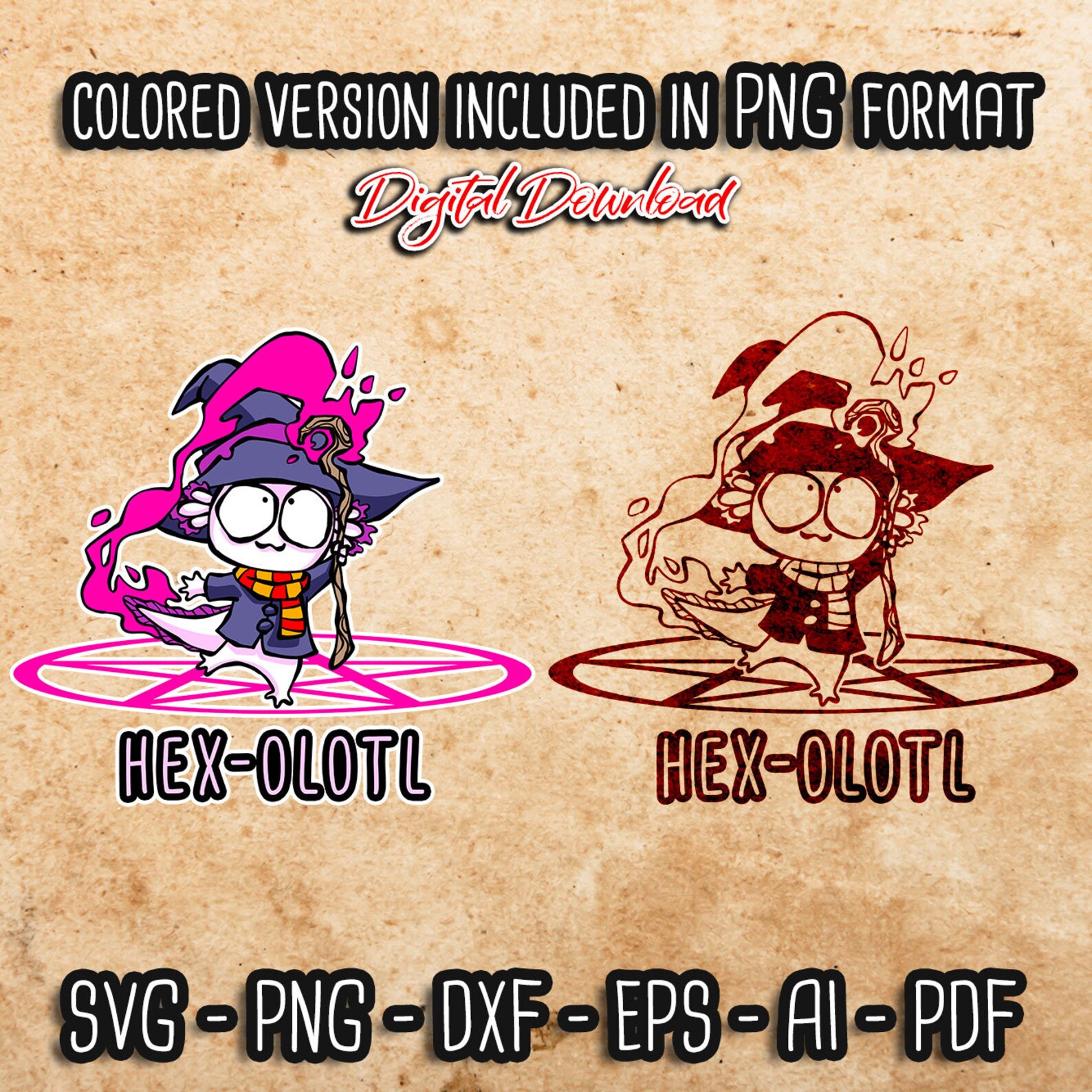 Halloween Witch Axolotl Clipart: Hex-olotl SVG, PNG, PDF (digital ...