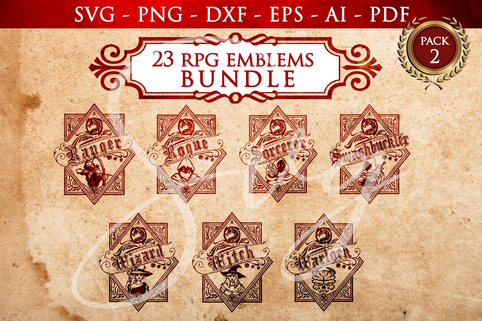 RPG Class Emblems Bundle, D20 Game Cut Files (svg, Eps, Dxf, Png, Ai ...
