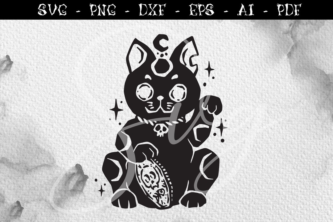 Maneki Neko Svg, Goth Lucky Cat Svg, Fortunate Cat Svg, Gothic Svg ...