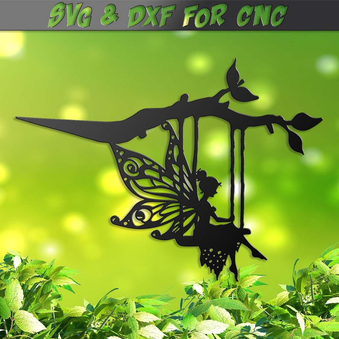 Fairy Swing Tree Spike SVG & DXF, Fairy Garden Sign CNC Files for ...