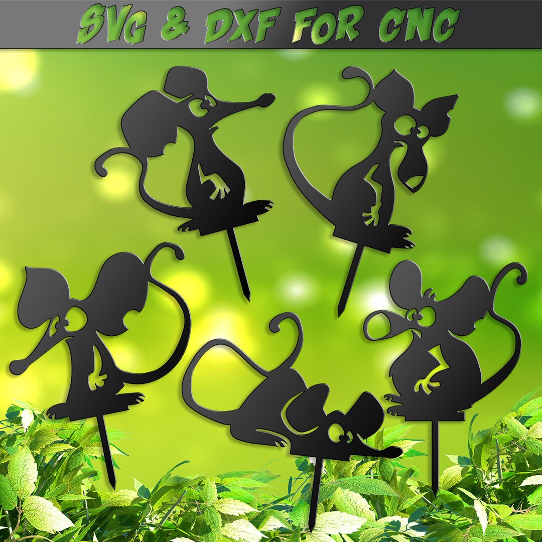 Funny Mouse Garden Stakes SVG & DXF, Mouse CNC Files for Garden Decor ...