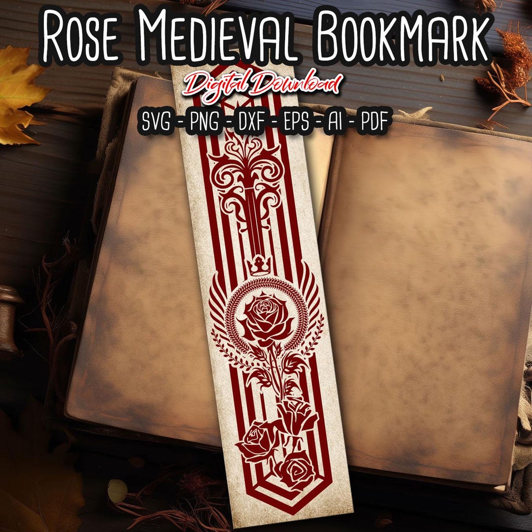 Rose Medieval Bookmark SVG, Fantasy Bookmark, Magical Bookmark, Bookish ...