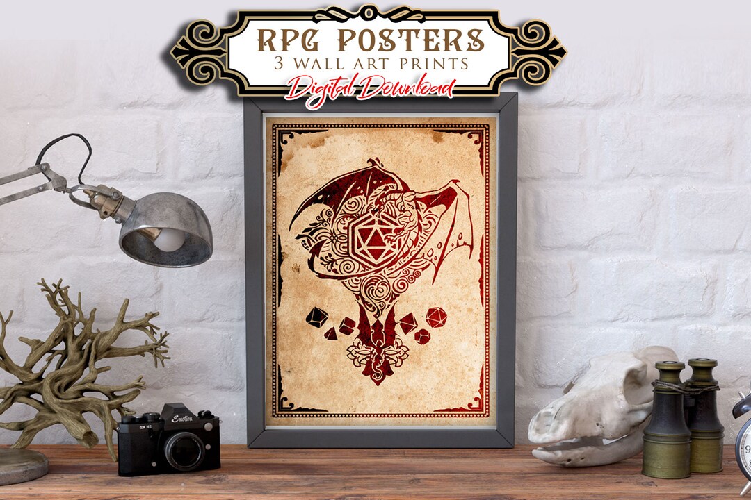 Set of 3 RPG Posters, Parchment Paper Gamer Art, Wall Art Print ...
