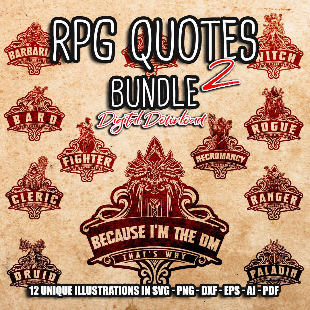 RPG Quotes BUNDLE Svg V2, 12 RPG Class Emblem, D20, Rpg Games Svg ...