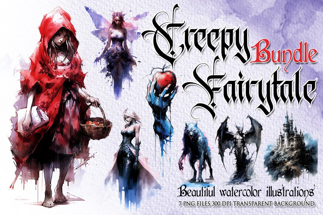 Creepy Fairytale Clipart BUNDLE, Dark Fairies Png, Watercolor Gothic ...