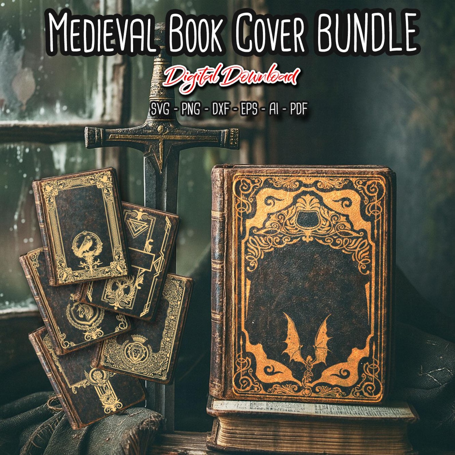 Medieval Book Cover SVG Bundle: 6 Bookbinding Designs (digital Files ...