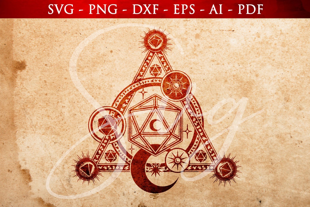 D20 SVG, Crescent Moon Svg, RPG Celestial Magic Circle, Polyhedral Dice ...