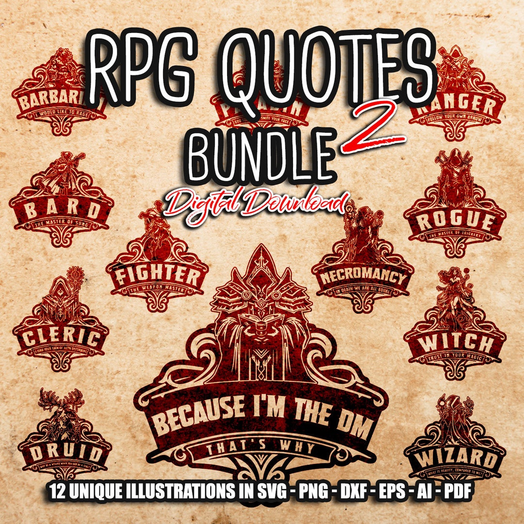 RPG Quotes BUNDLE Svg V2, 12 RPG Class Emblem, D20, Rpg Games Svg ...