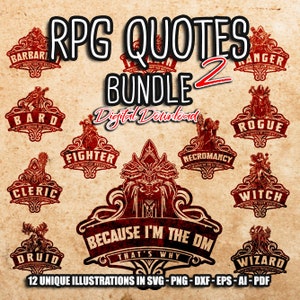 RPG Quotes BUNDLE Svg V2, 12 RPG Class Emblem, D20, Rpg Games Svg ...