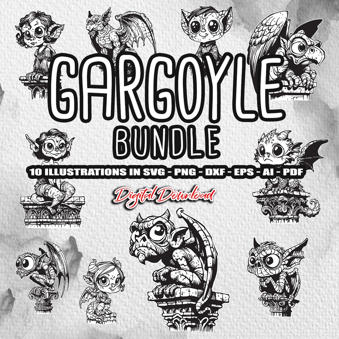 Gargoyles SVG BUNDLE, Gothic Clipart, Mythical Creature Png, Cute Stone ...