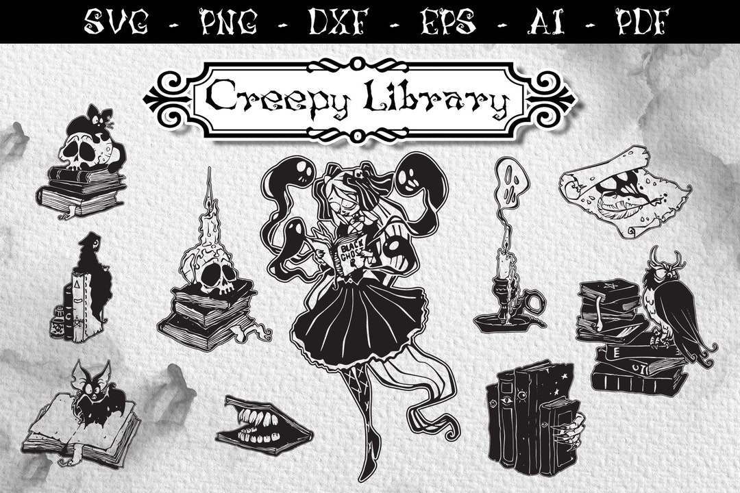 Creepy Library Clipart: Haunted Gothic Illustrations (SVG, PNG, PDF) - Etsy