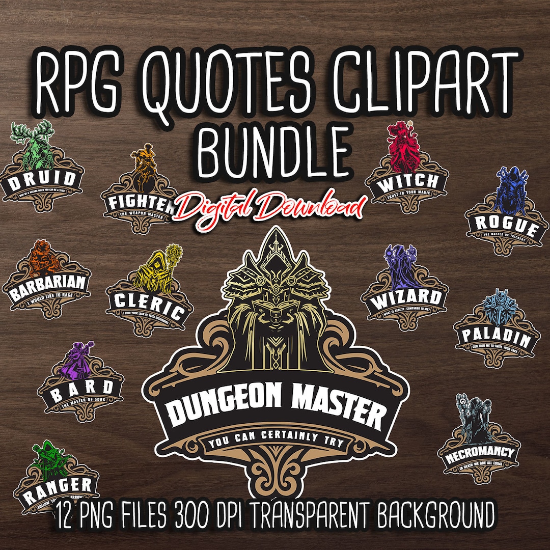 RPG Quotes BUNDLE Clipart, 12 RPG Class Emblem Png, Ttrpg Dm Gift, D20 ...