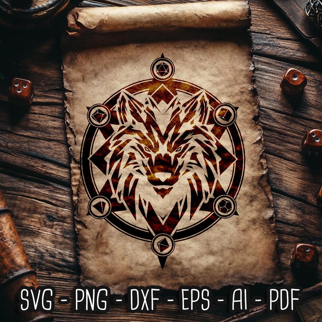 Magic Circle Wolf Emblem SVG: D20 Dice RPG Cut File (digital Download ...