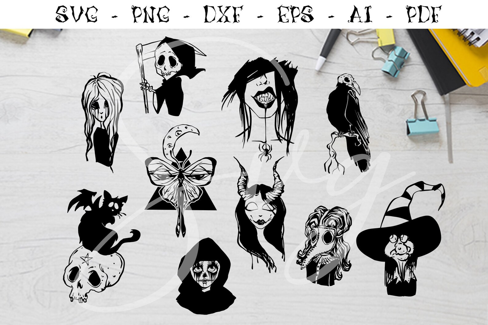Creepy Portrait BUNDLE Svg Halloween SVG Bundle Gothic Svg - Etsy