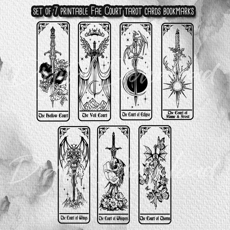 Fae Courts Tarot Cards SVG: Fantasy Sword Bookmark Set (digital Files ...