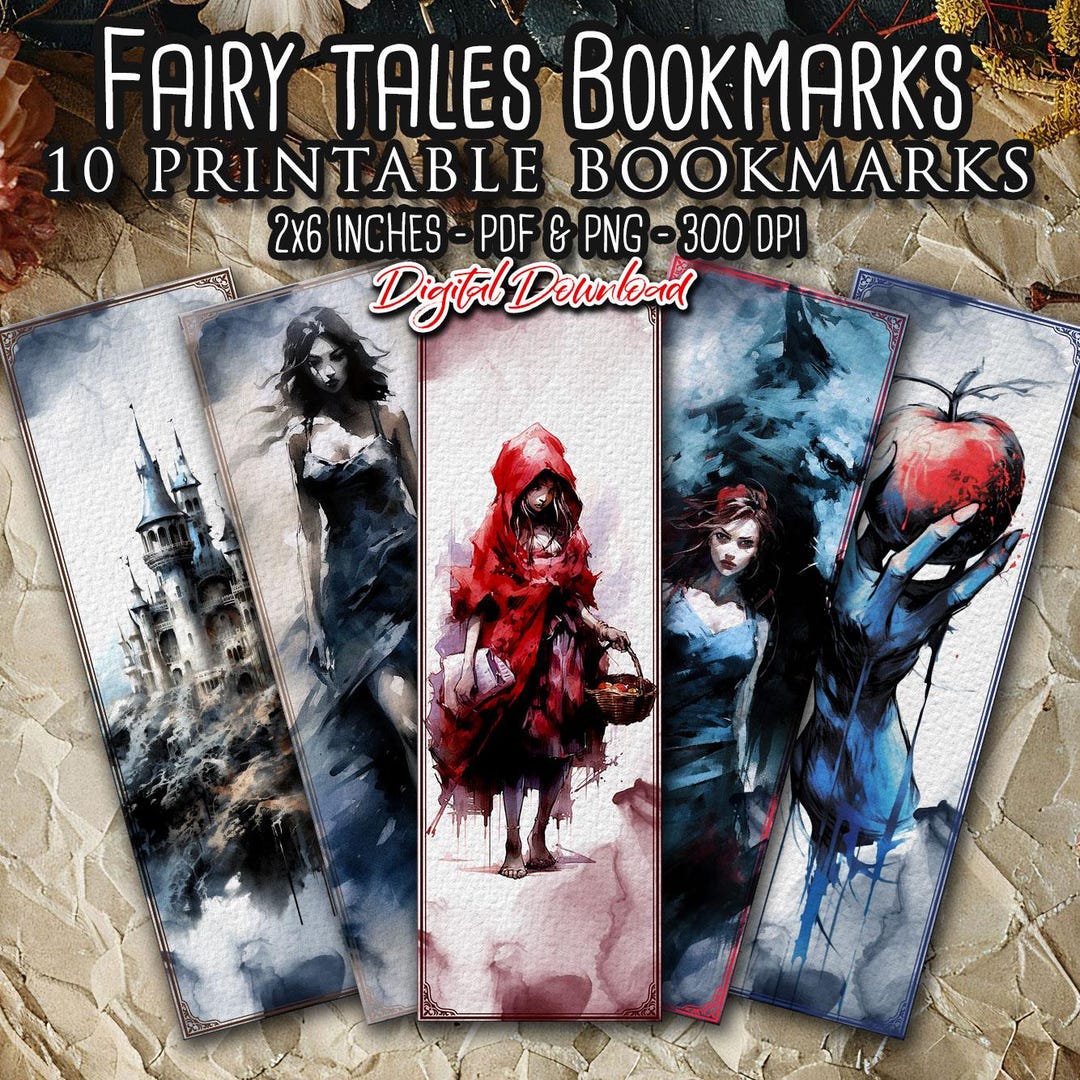 Fairy Tales Printable Bookmarks: Book Lover Gift (PNG, PDF Digital ...