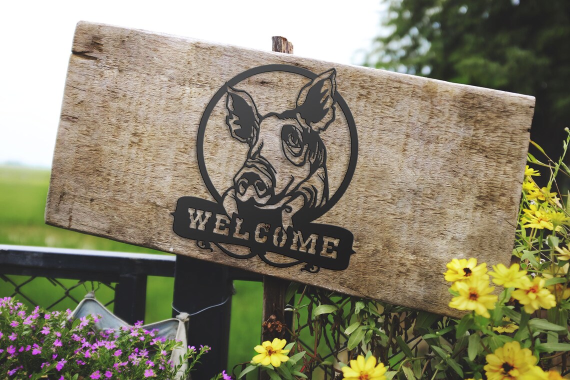 Pig Welcome Sign DXF Piggy Piglet Peeking PIG Ranch Svg - Etsy