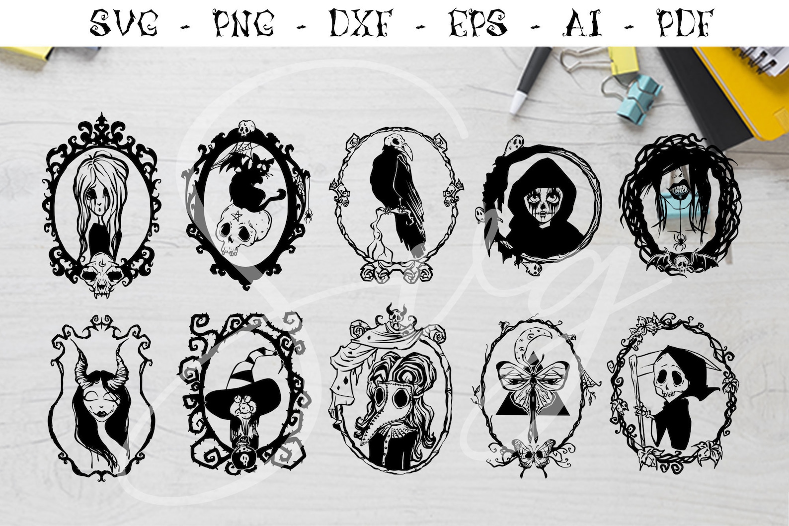 Creepy Portrait BUNDLE Svg Halloween SVG Bundle Gothic Svg - Etsy