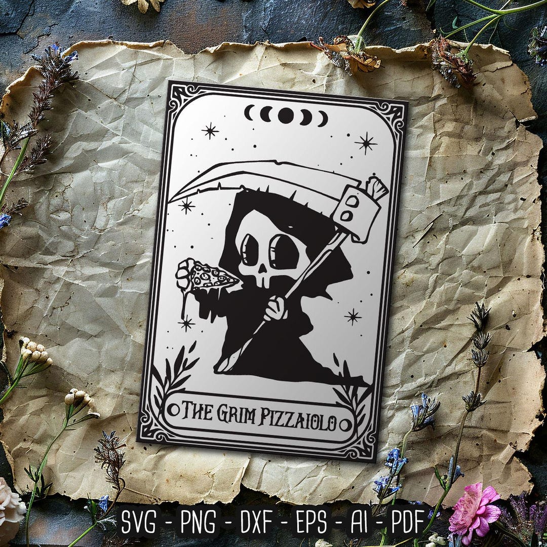 Grim Pizzaiolo Tarot Card SVG: Funny Grim Reaper Pizza Skeleton ...
