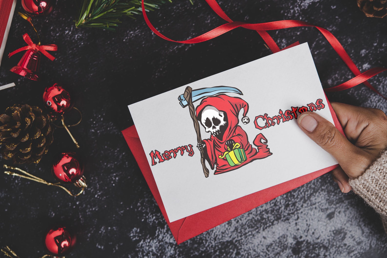 Christmas Grim Reaper PNG: Spooky Santa Skull Clipart (digital Download ...