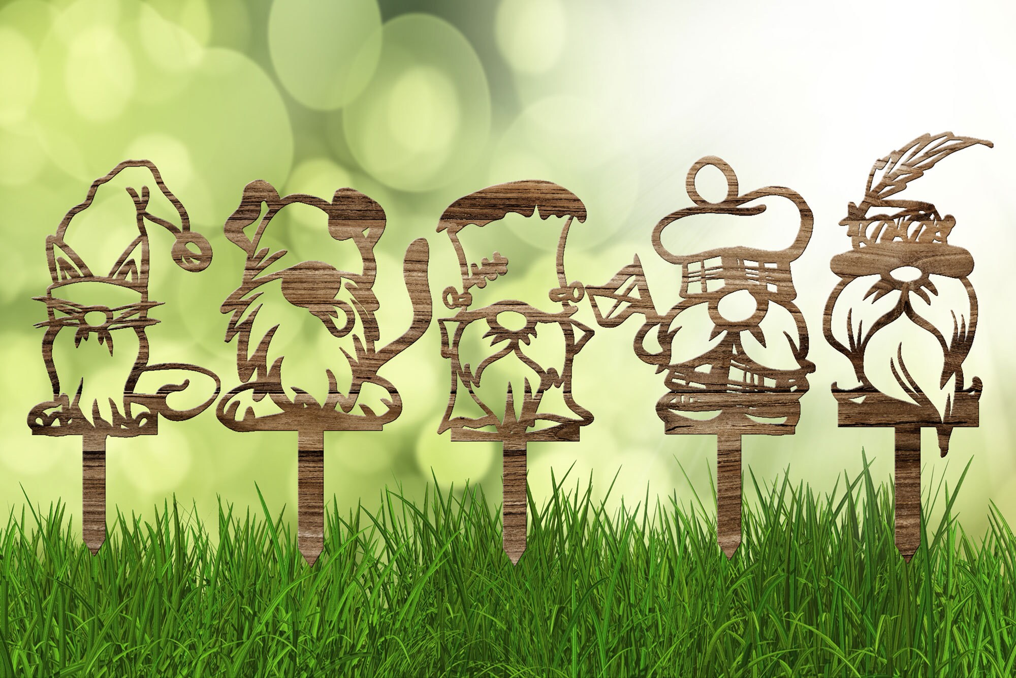 Garden gnome stakes svg 5 garden gnome signs DXF file for | Etsy