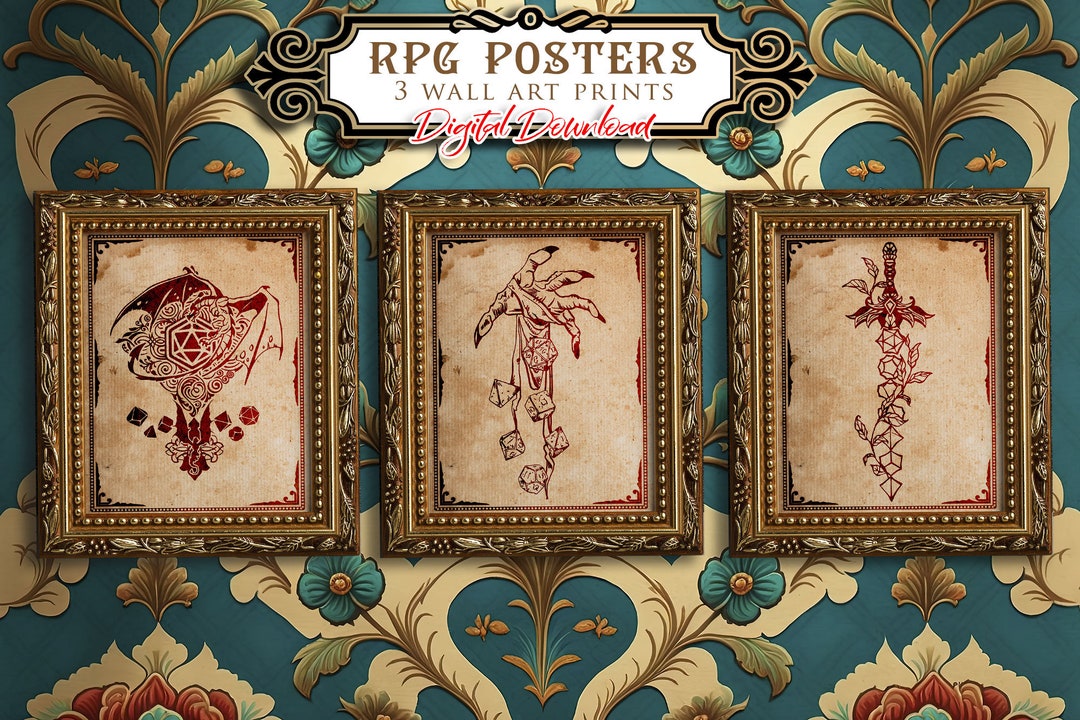 Set of 3 RPG Posters Parchment Paper Gamer Art Wall Art - Etsy