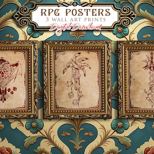Set of 3 RPG Posters, Parchment Paper Gamer Art, Wall Art Print ...